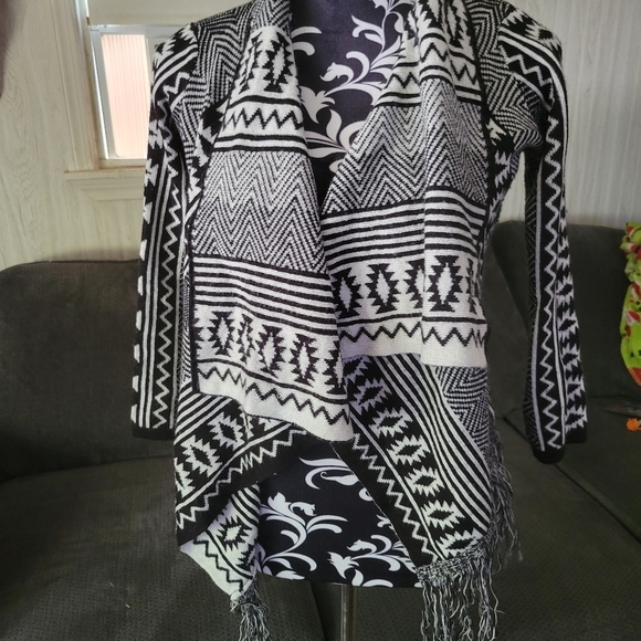 Poof! | Jackets & Coats | Poof Girl Black White Sweater Shawl With ...